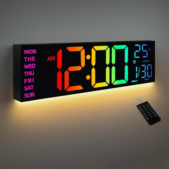 16.2" Large Digital Wall Clock - Remote Control, 8 RGB Colors, Auto ...