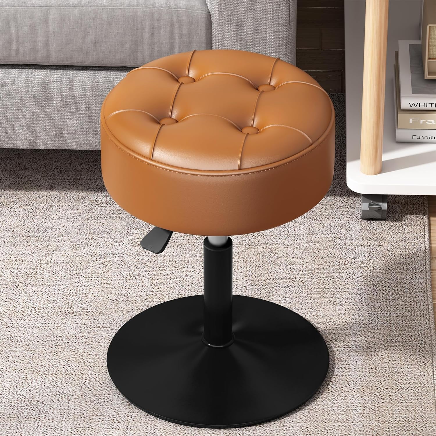 16"-21" Adjustable Swivel Vanity Stool | Modern PU Leather Makeup ...