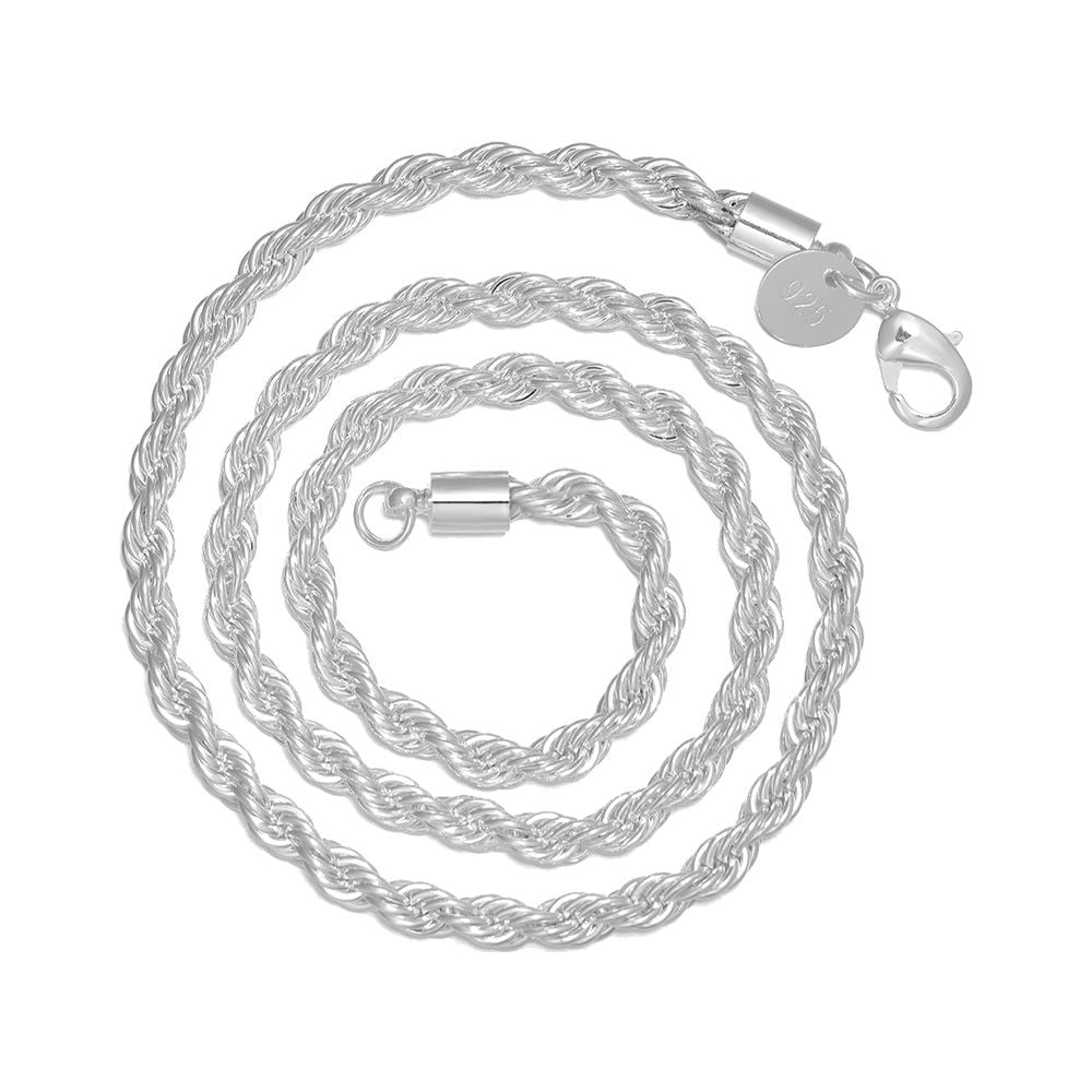 16-24" Men Women 4mm Diamond Cut Waterproof 925 Sterling Silver Twisted ...