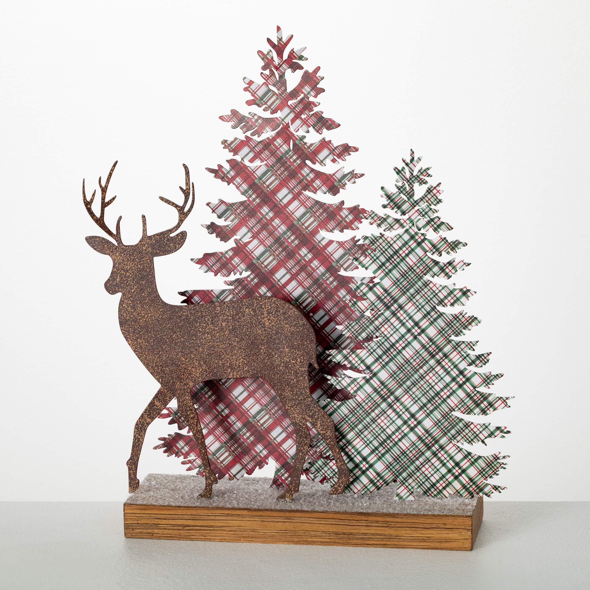 16.25"H Sullivans Christmas Plaid Tabletop Deer Scene, Brown - Walmart.com