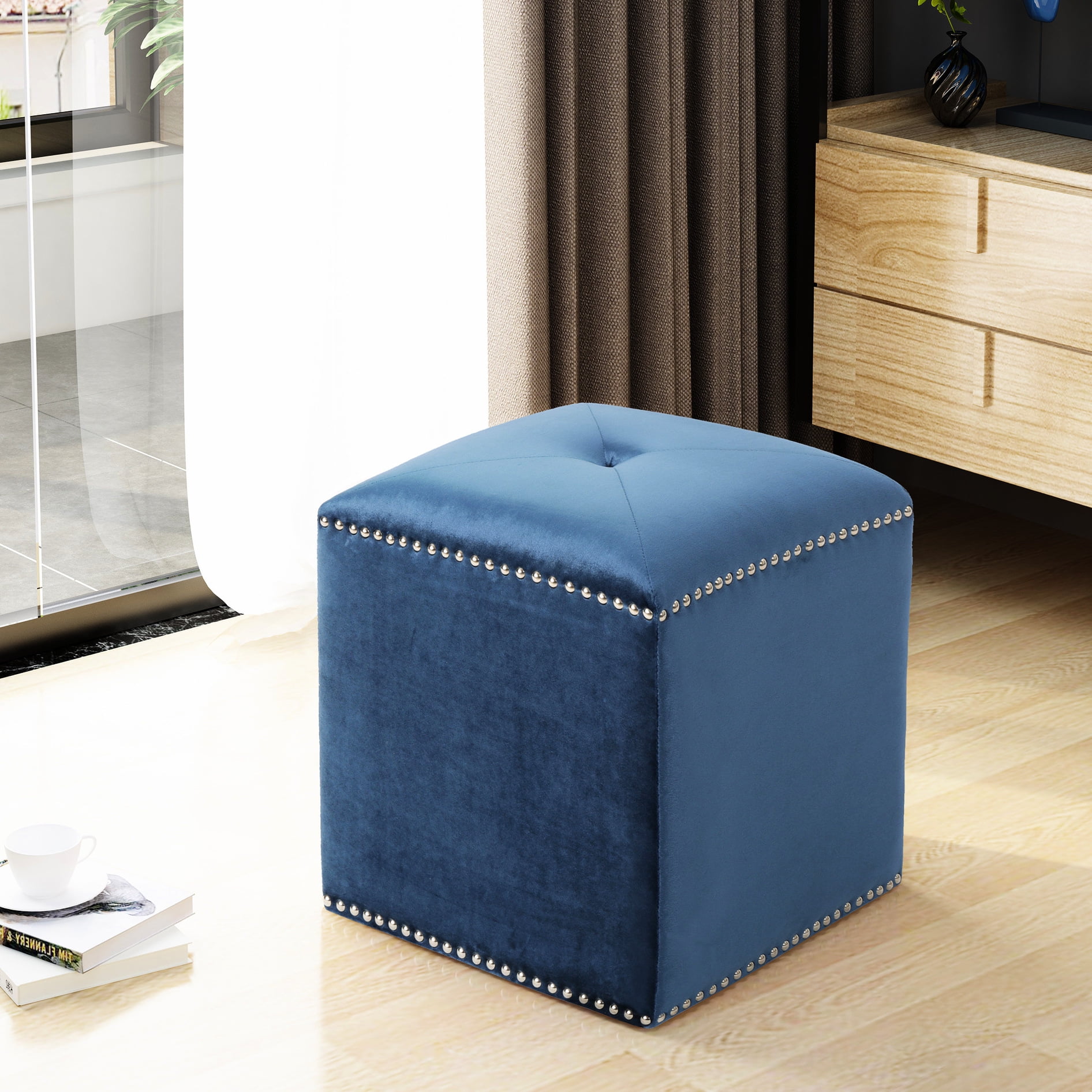 16.26 In. Square Velvet In Dark Blue With Studded Accent Extra Soft ...
