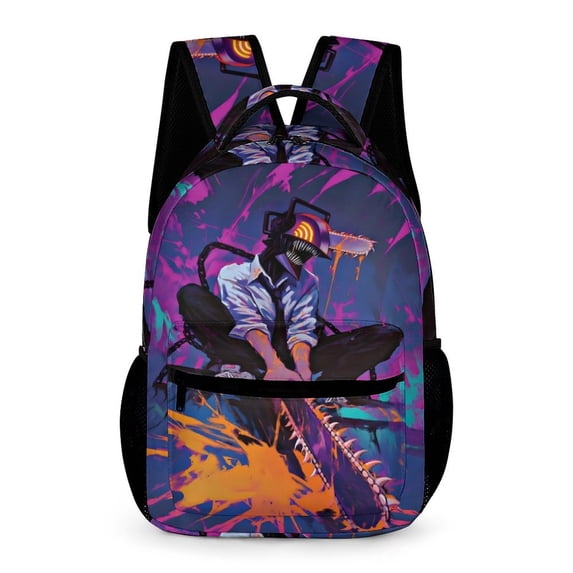 16.2In Chainsaw Orange Men Backpack with Front Pocket Cartoon Backpacks ...