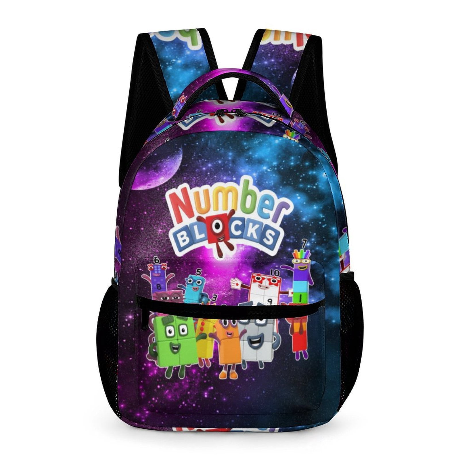 16.2In Number Cartoon Show Block (54) Backpack with Front Pocket Travel ...