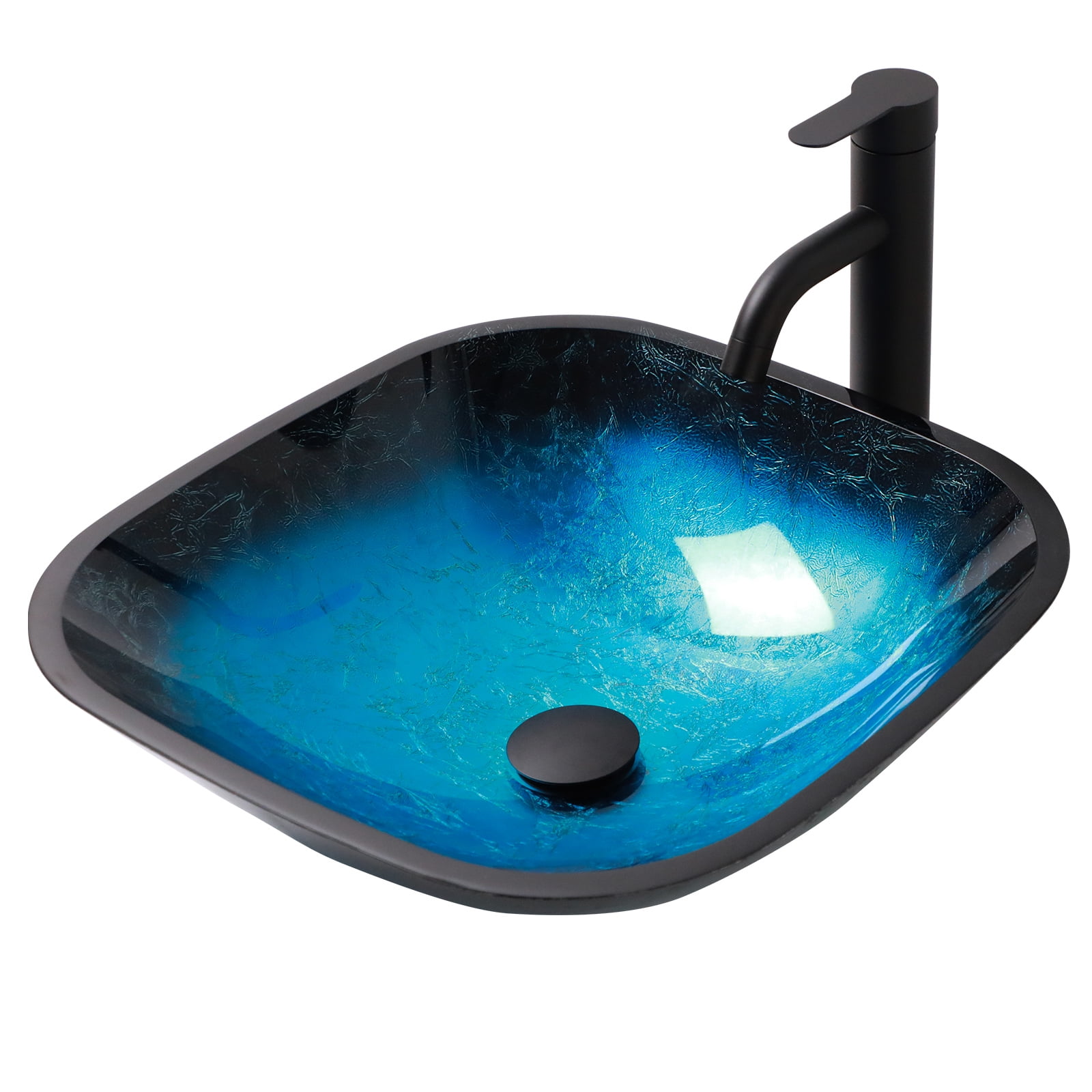 16-3/4 Inch Square Ocean Blue Gradient Glass Bathroom Vessel Sink ...