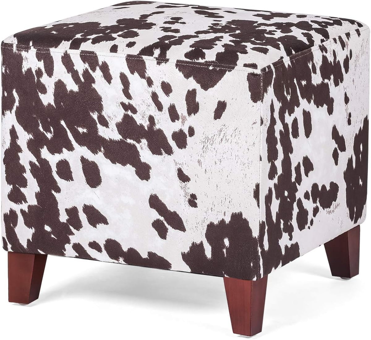 16.3 Inch Linen Cube Ottoman Foot Rest with Wood Legs, Cow Print ...