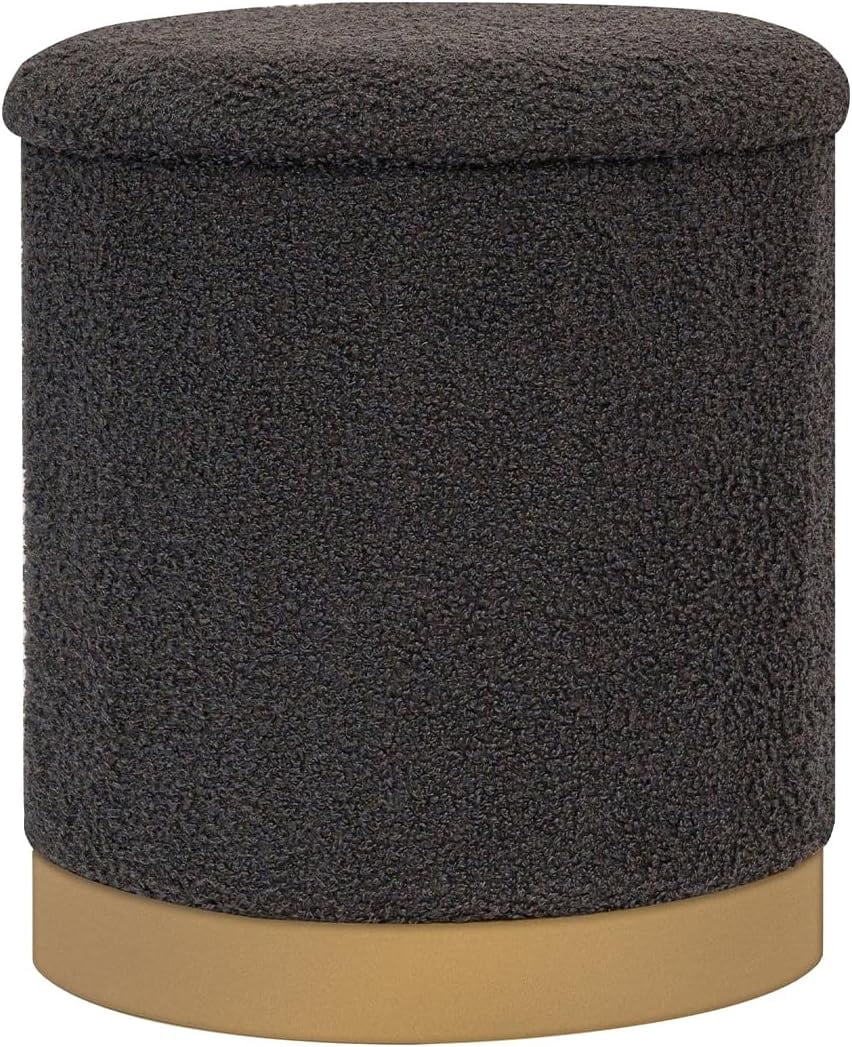 16.3" Round Storage Ottoman with Reversible Tray Top, Boucle ...