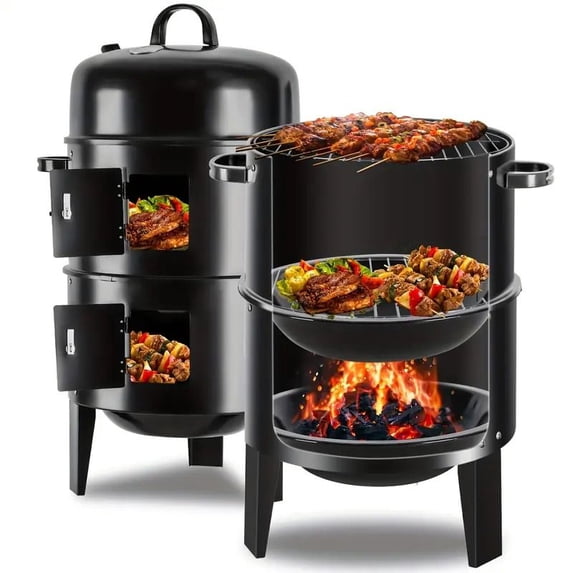 16" 3-Tier Portable Charcoal Smoker Grill with Easy Temperature Control ...