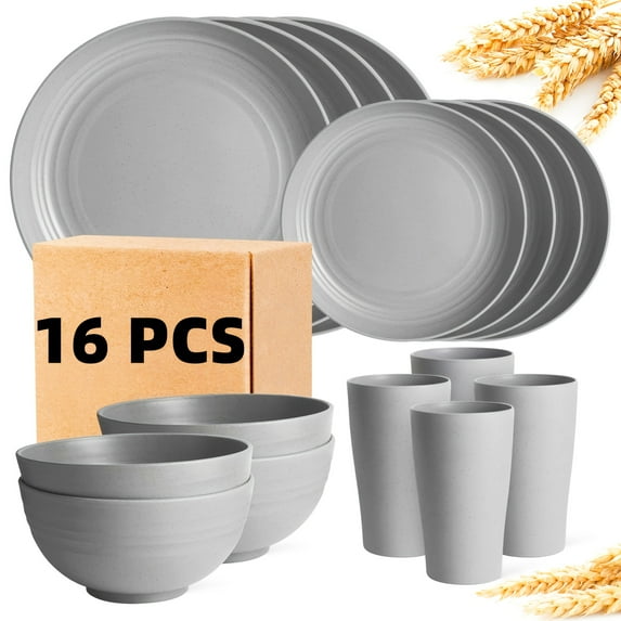 16/32pcs Kitchen Dinnerware Set Made from Wheat Straw, Suitable for 4 ...