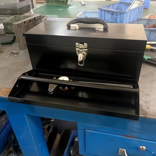 16" Portable Metal Toolbox Large Tool Box 18-Gauge Fishing Tackle Box ...