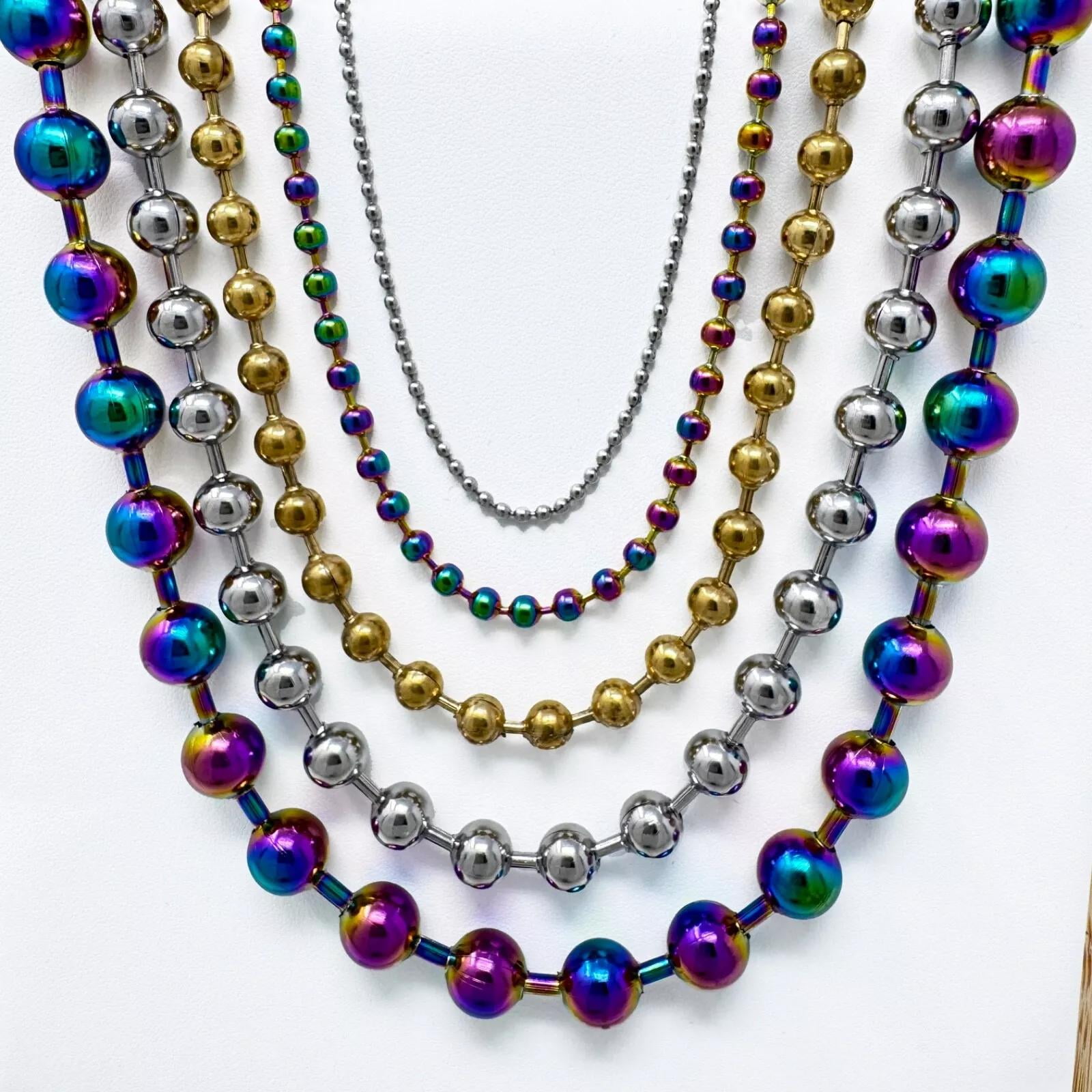 16-36" Stainless Steel Bead Ball Necklace Silver Gold Multicolor 2/4/6 ...