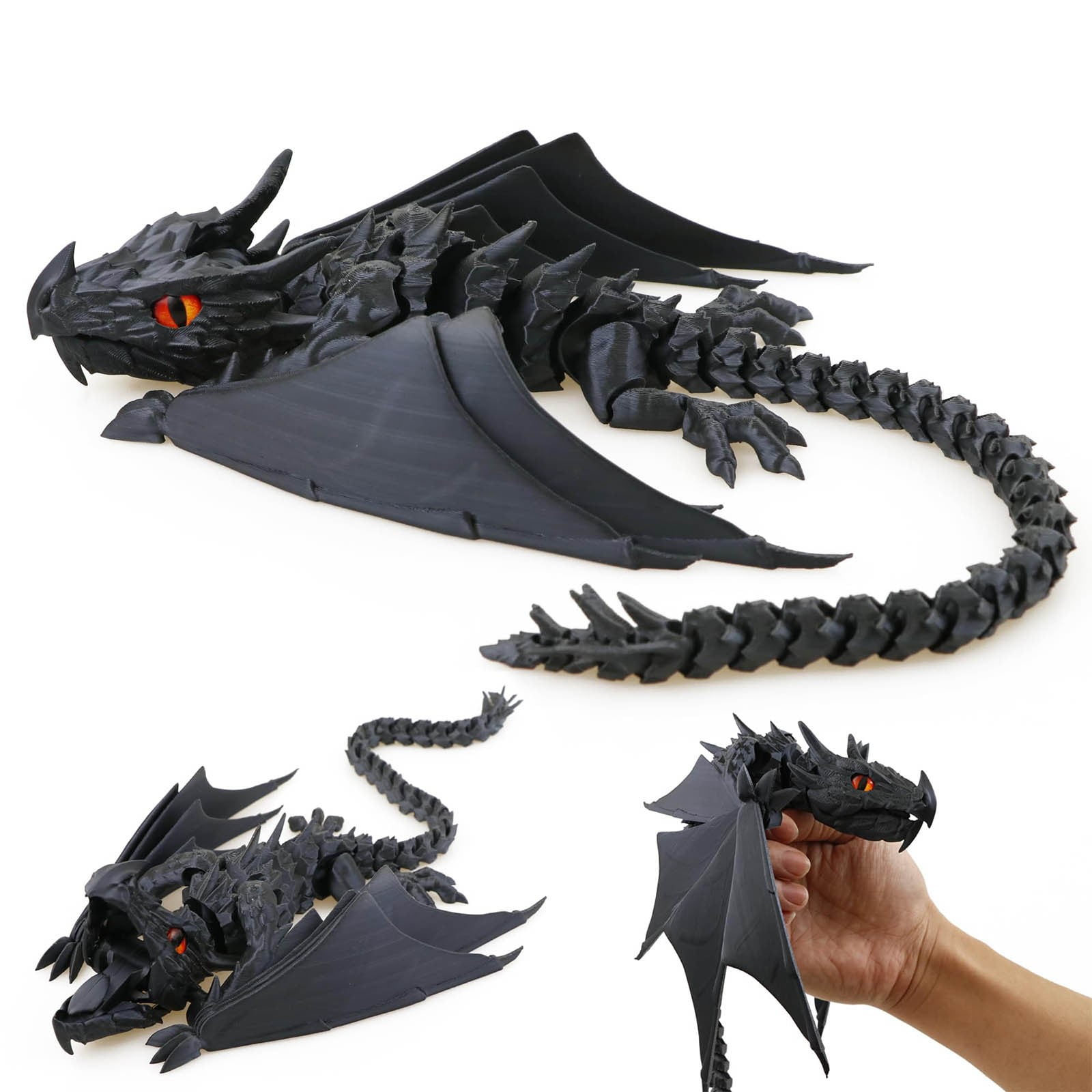 16" 3D Printed Dragon, Large Articulated Dragon, Wings Spreadable ...