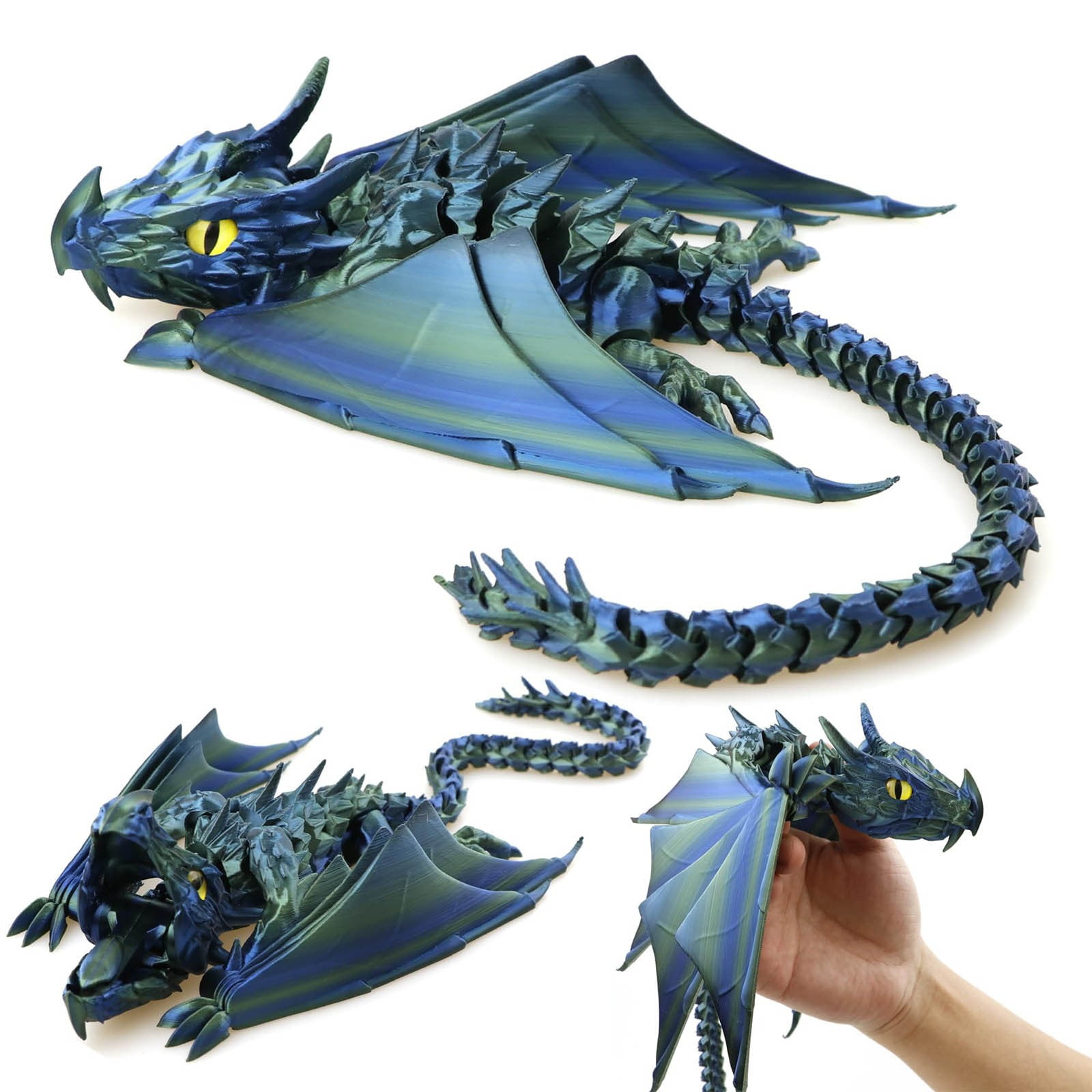 16" 3D Printed Dragon, Large Articulated Dragon, Wings Spreadable ...
