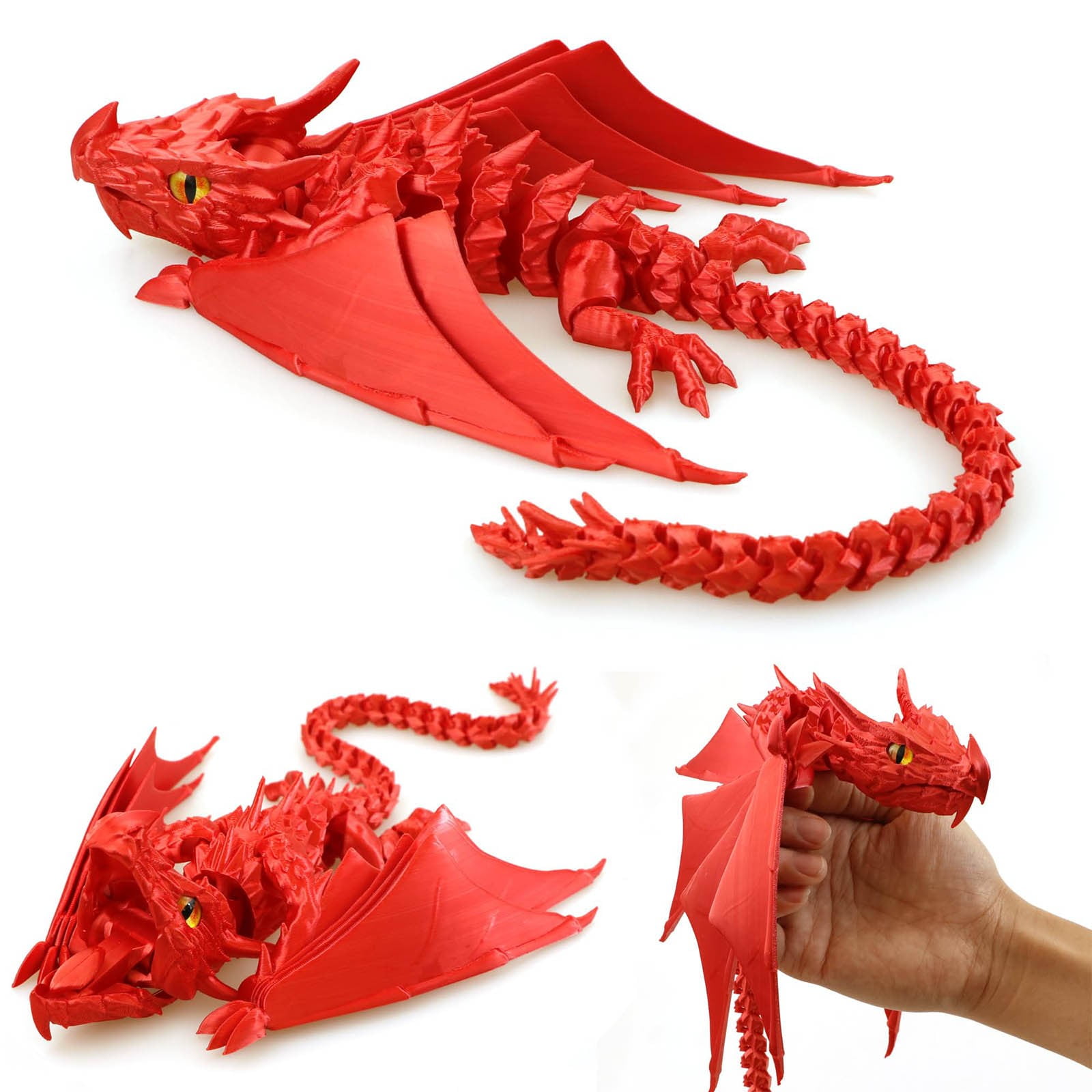 16" 3D Printed Dragon, Large Articulated Dragon, Wings Spreadable ...