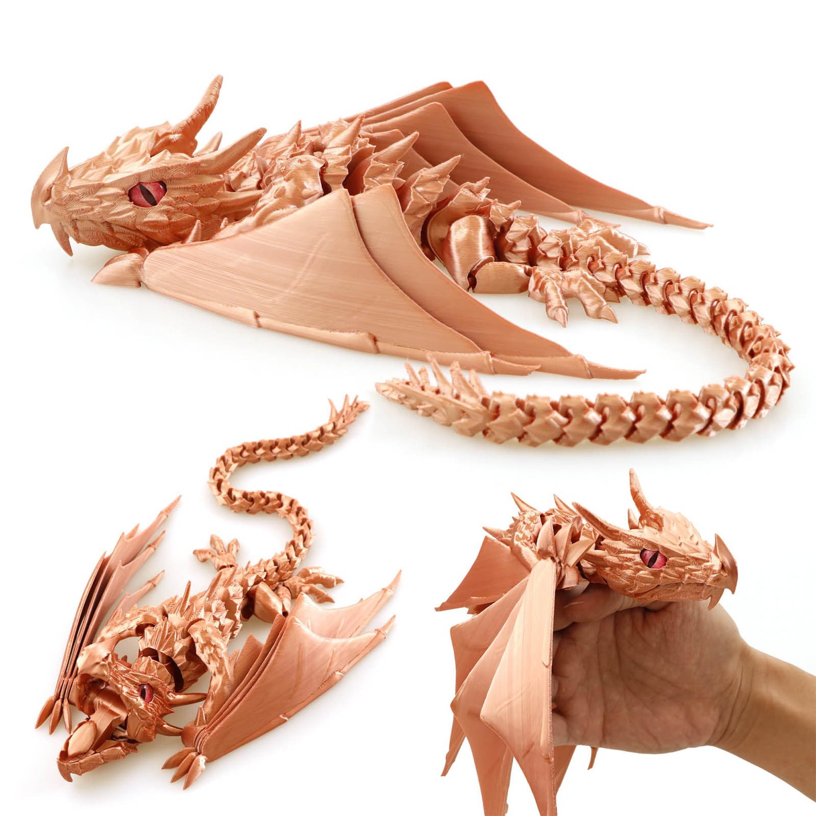 16" 3D Printed Dragon, Large Articulated Dragon, Wings Spreadable ...
