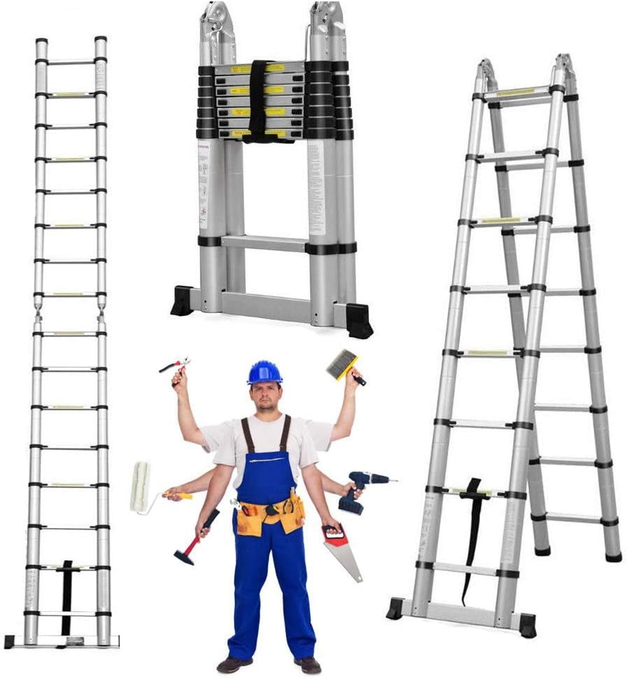 16.4 FT 5M Multi-Purpose Folding A Frame Ladder – Aluminum Telescopic ...