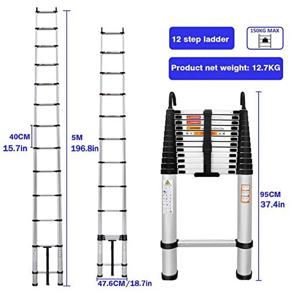 16.4 FT Telescopic Ladder, Aluminum Multi-Purpose Telescoping Extension ...