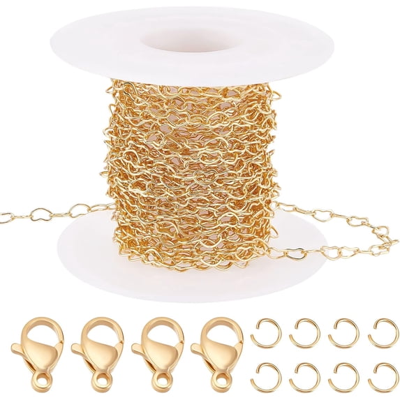 16.4 Feet 18K Gold Plated Brass Love Heart Link Chain 3x5x0.5mm ...