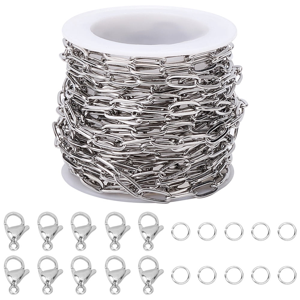 16.4 Feet 5M 4mm Silver Paperclip Chain Jewelry Making Chain Set Metal ...