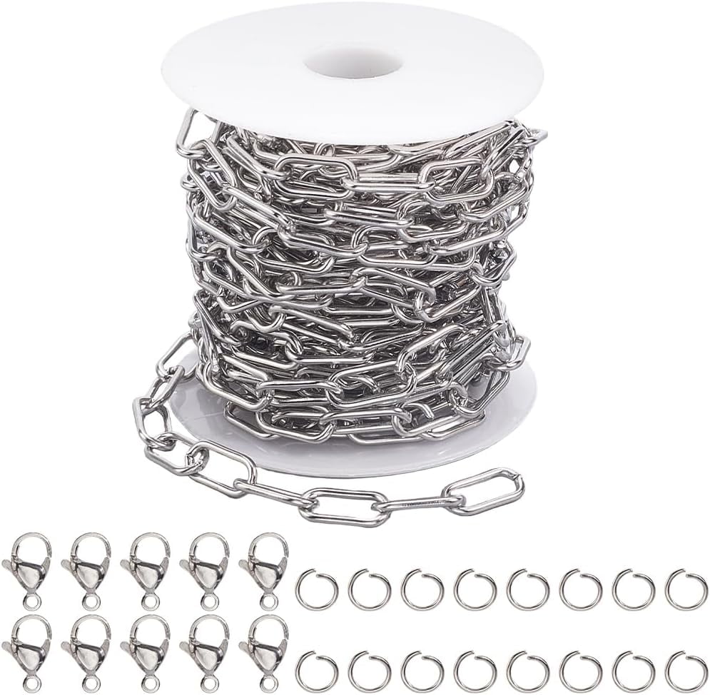 16.4 Feet/5M 6mm Stainless Steel Paperclip Chain Silver Chain Jewelry ...