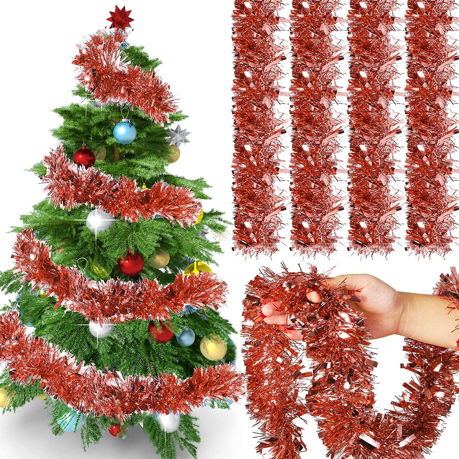 16.4 Feet Christmas Tinsel Garland Metallic Tassle Banner Wall Hanging ...
