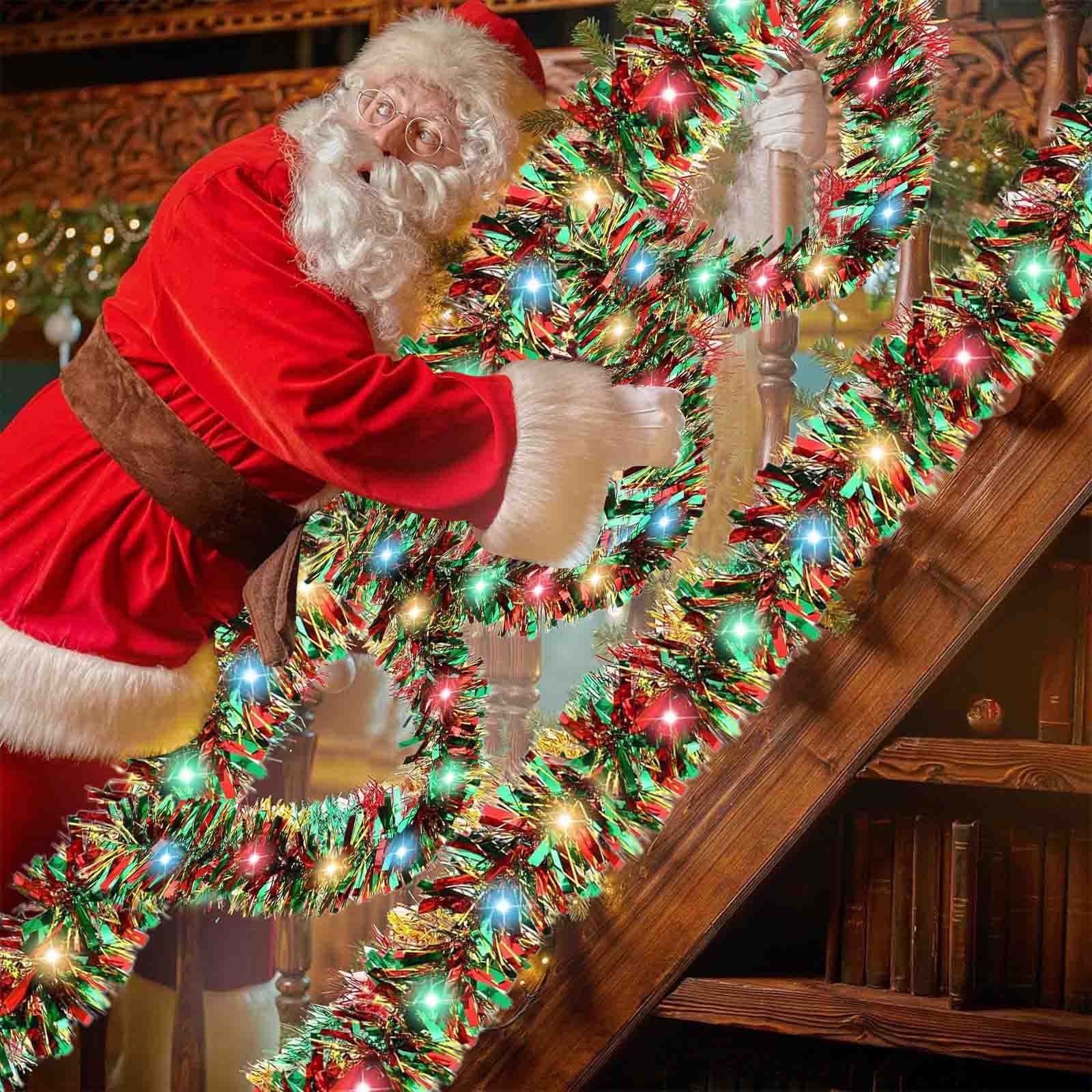 16.4 Ft Christmas Tinsel Garland Lighted Metallic Tree Decoration with ...