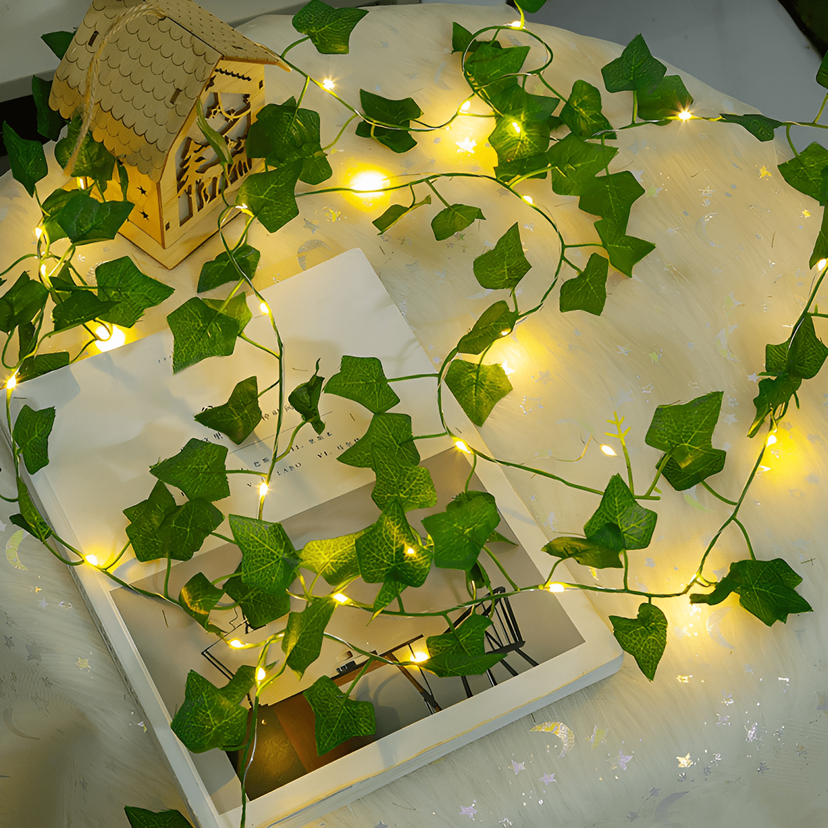 16.4 Ft Green Ivy Leaves Fairy String Lights, 50 LEDs Battery Powered ...
