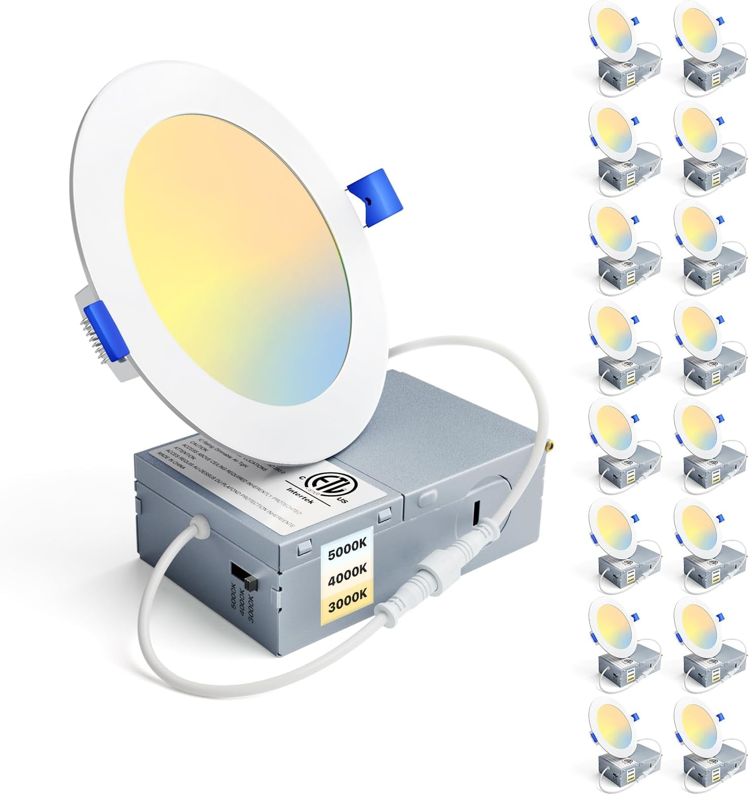 16 4 Inch Recessed Ceiling Light, Dimmable, 3000K-5000K 3CCT, 750LM 9W 120V, High Brightness ...