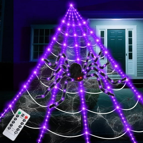 16.4 X 15.8Ft Giant Spider Web Decorations with 250 LED Lights, Spider ...