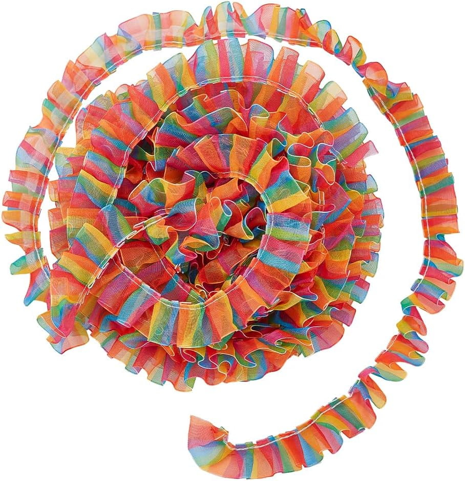 16.4 Yards Rainbow Ruffled Lace Trim 0.9Inch Colorful Pleated Lace ...