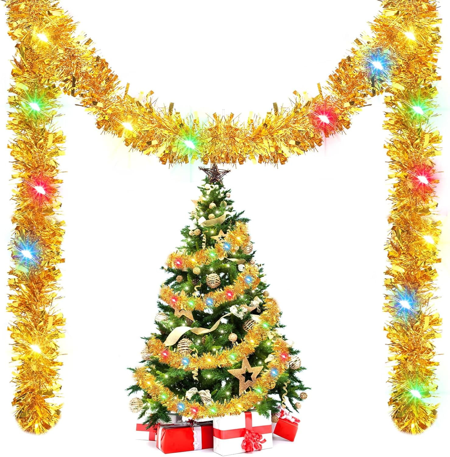 16.4 ft Christmas Lighted Garland Tree Decoration Prelit Tinsel Garland ...