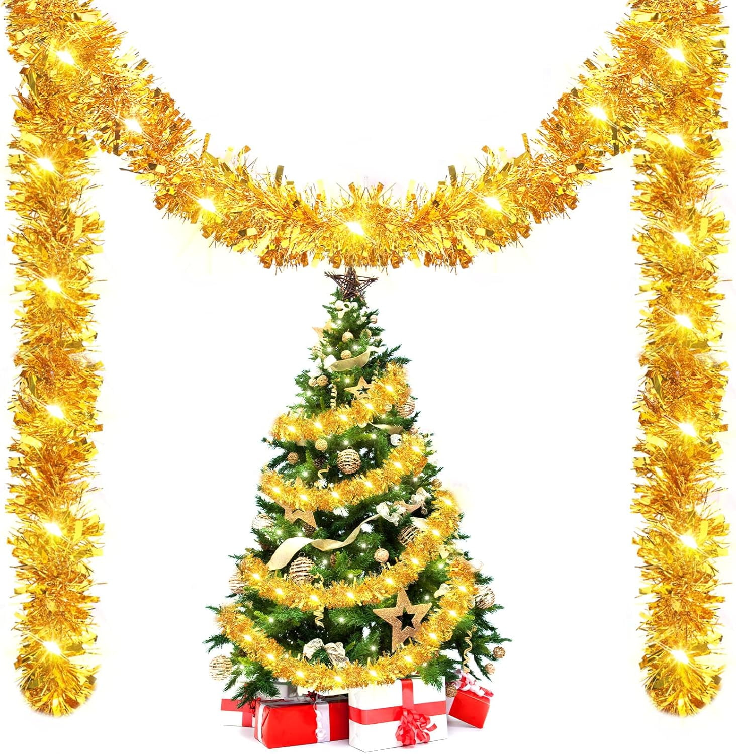 16.4 ft Christmas Lighted Garland Tree Decoration Prelit Tinsel Garland ...
