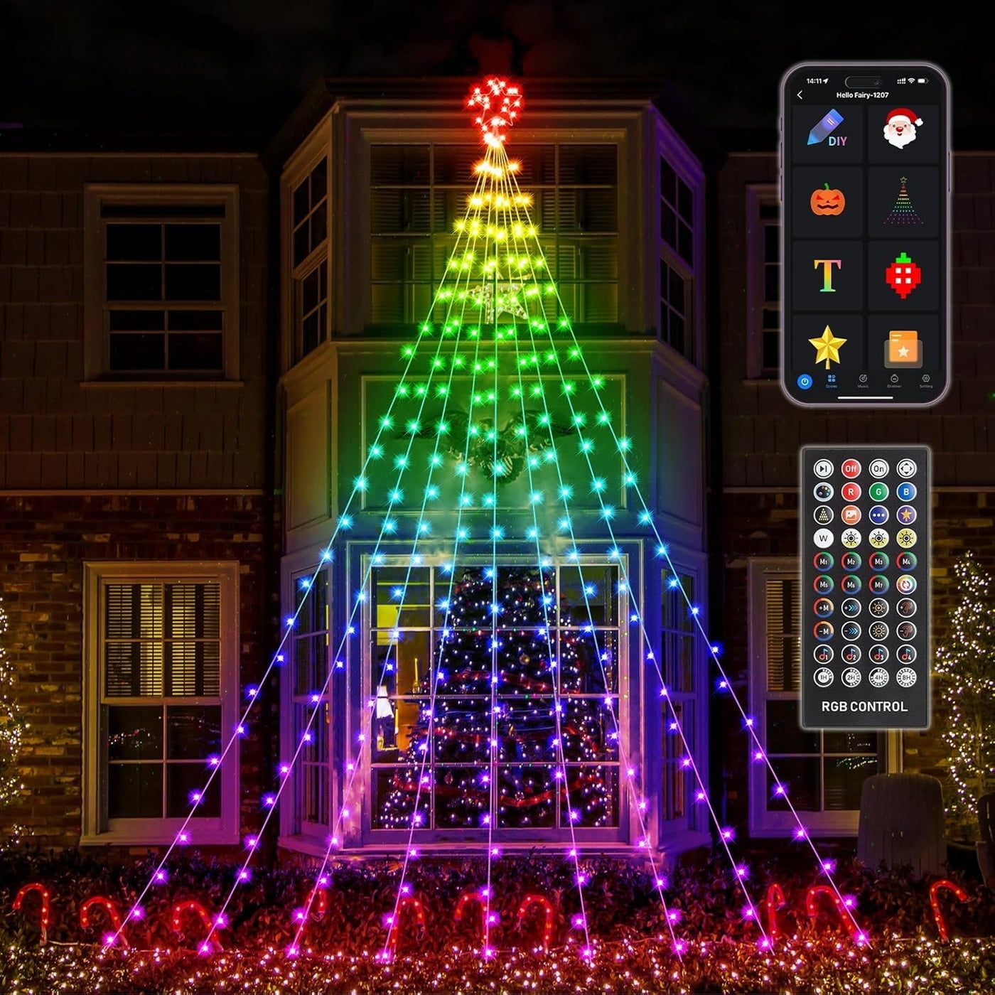 16.4-ft Waterfall Christmas Decorations Star String Lights with 245 ...