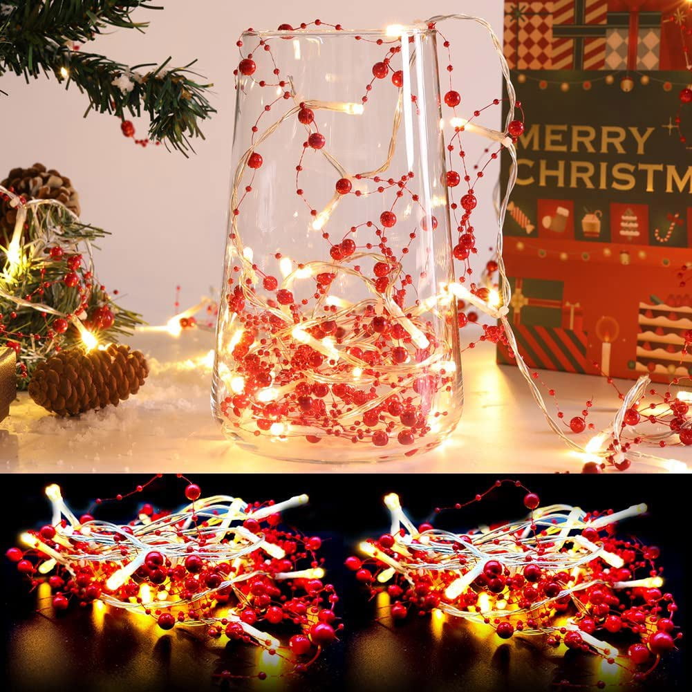 16.4FT 50 LED Christmas Pearl Garland String Light Berry Fairy Lights ...