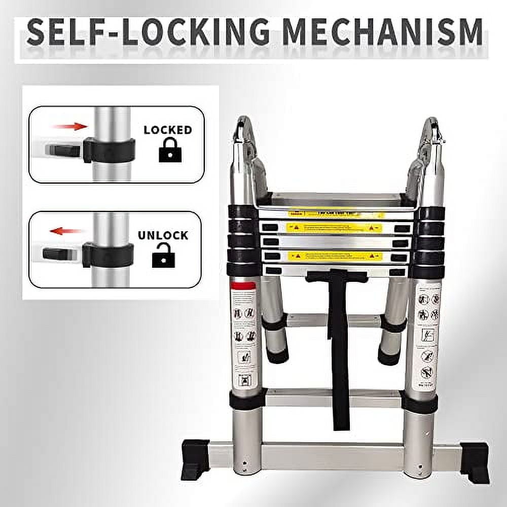 16.4FT/5M Aluminum Telescoping Extension Ladder Portable Folding A ...