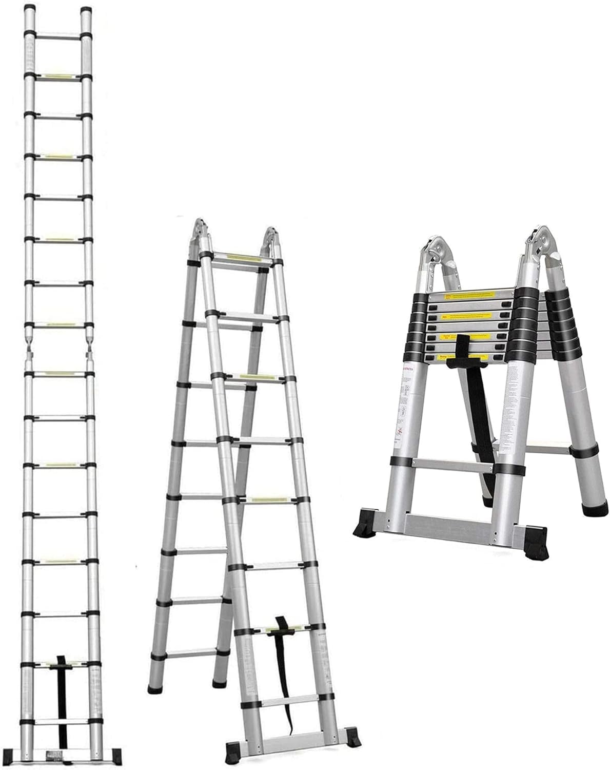 16.4FT/5M Aluminum Telescoping Extension Ladder Portable Folding A ...