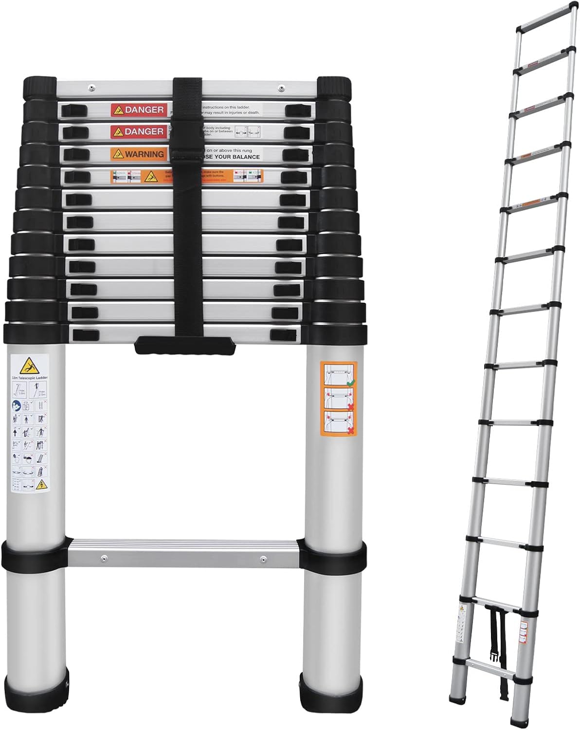 16.4FT 5M Telescoping Ladder Aluminum Multi-Purpose Extension Ladder ...