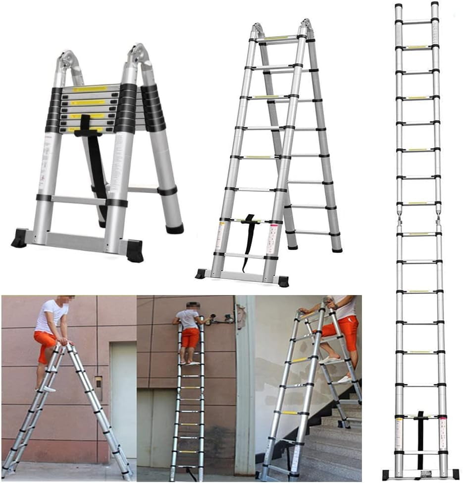 16.4FT Aluminum Telescoping Extension Ladder 8.2FT+8.2FT Combination A ...