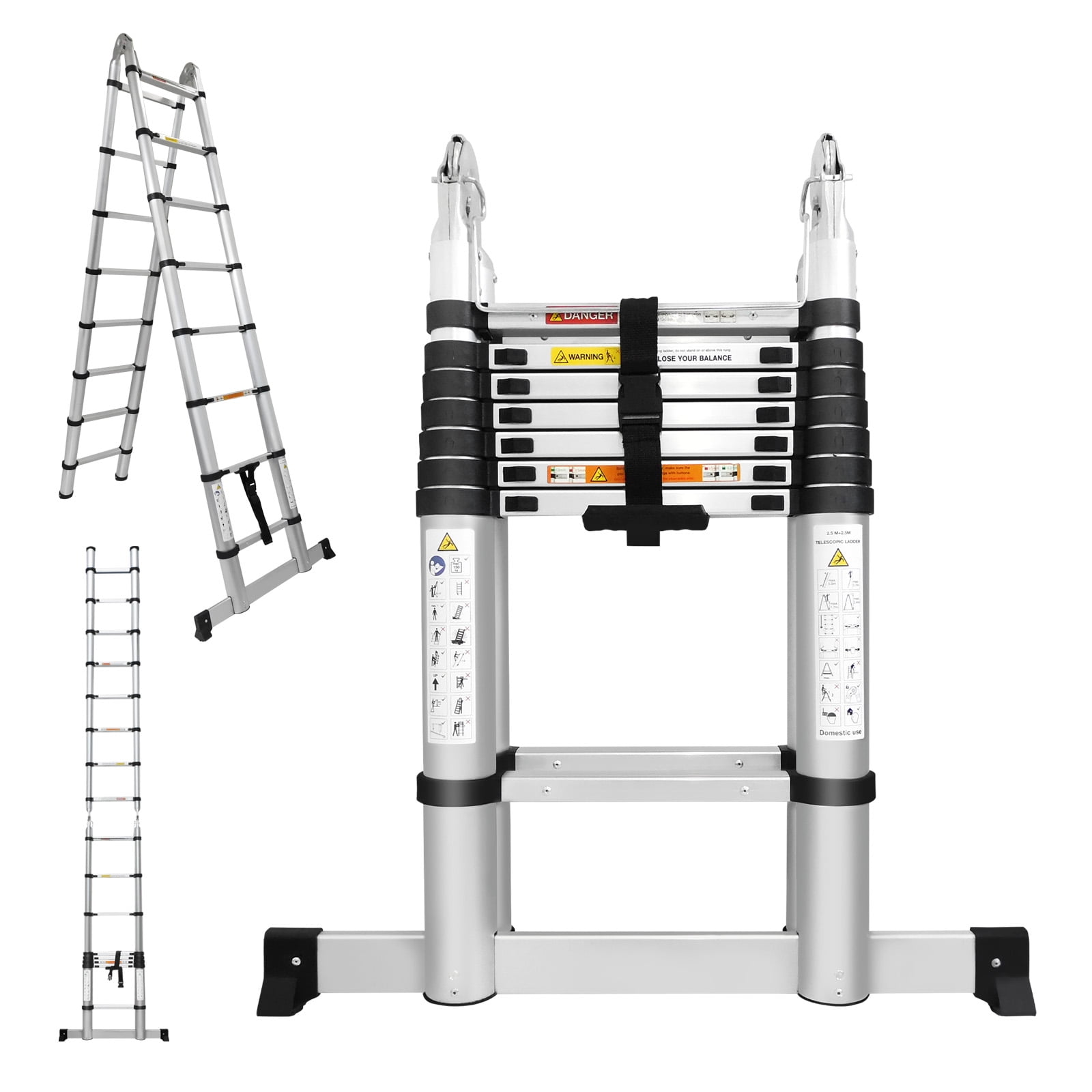 16.4FT Aluminum Telescoping Ladder A-Frame Folding Ladder 2-in-1 ...