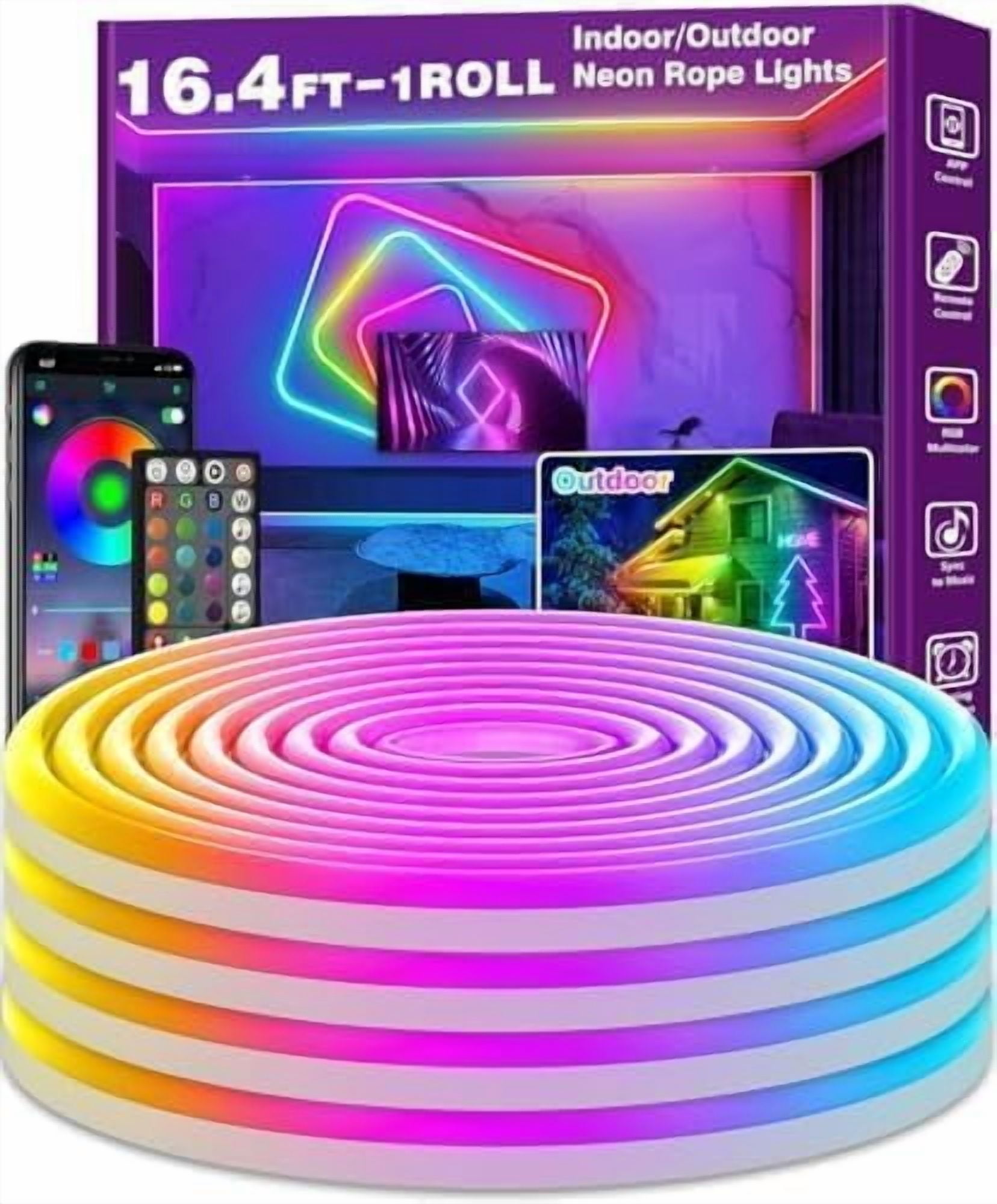 16.4FT Neon Rope Lights,Flexible Led Rope Lights Control with App ...