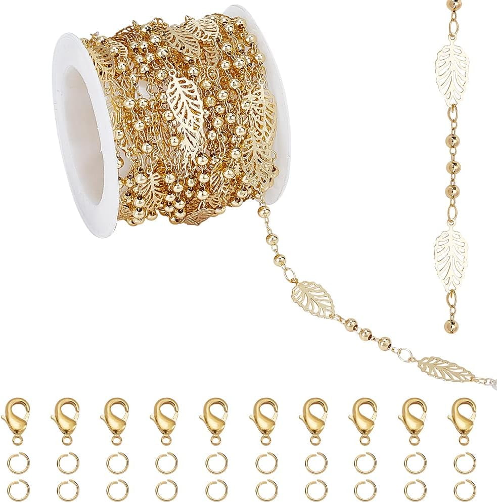 16.4Feet 18K Gold Plated Brass Leaf Link Chain Handmade Leaf Curb Chain ...