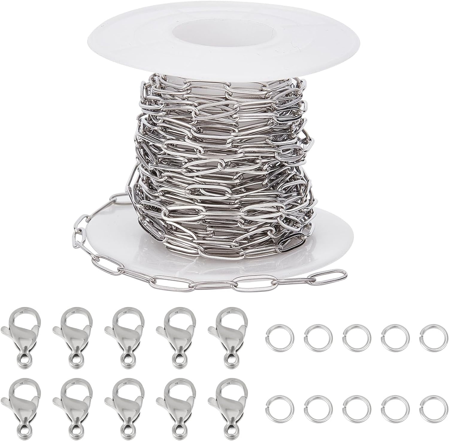 16.4Feet/ 5M Paper Clip Chain Spool Stainless Steel Silver Color ...