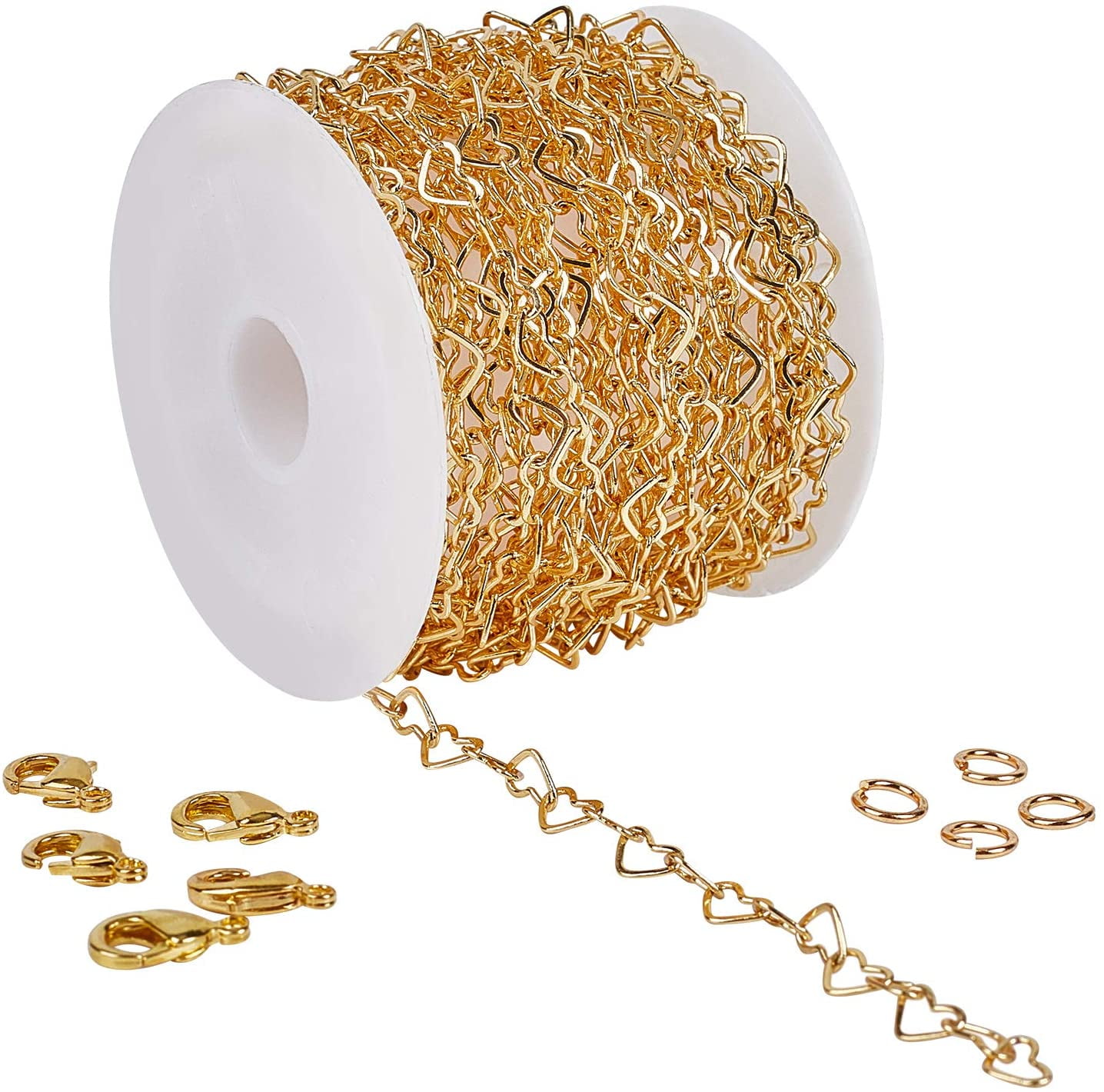 16.4Feet Brass Heart Link Chains Soldered Golden Cable Chains with ...