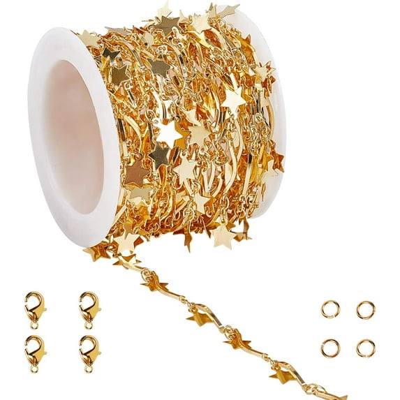 16.4Feet Brass Stars Charm Chains 18K Gold Plated Scalloped Bar Long ...