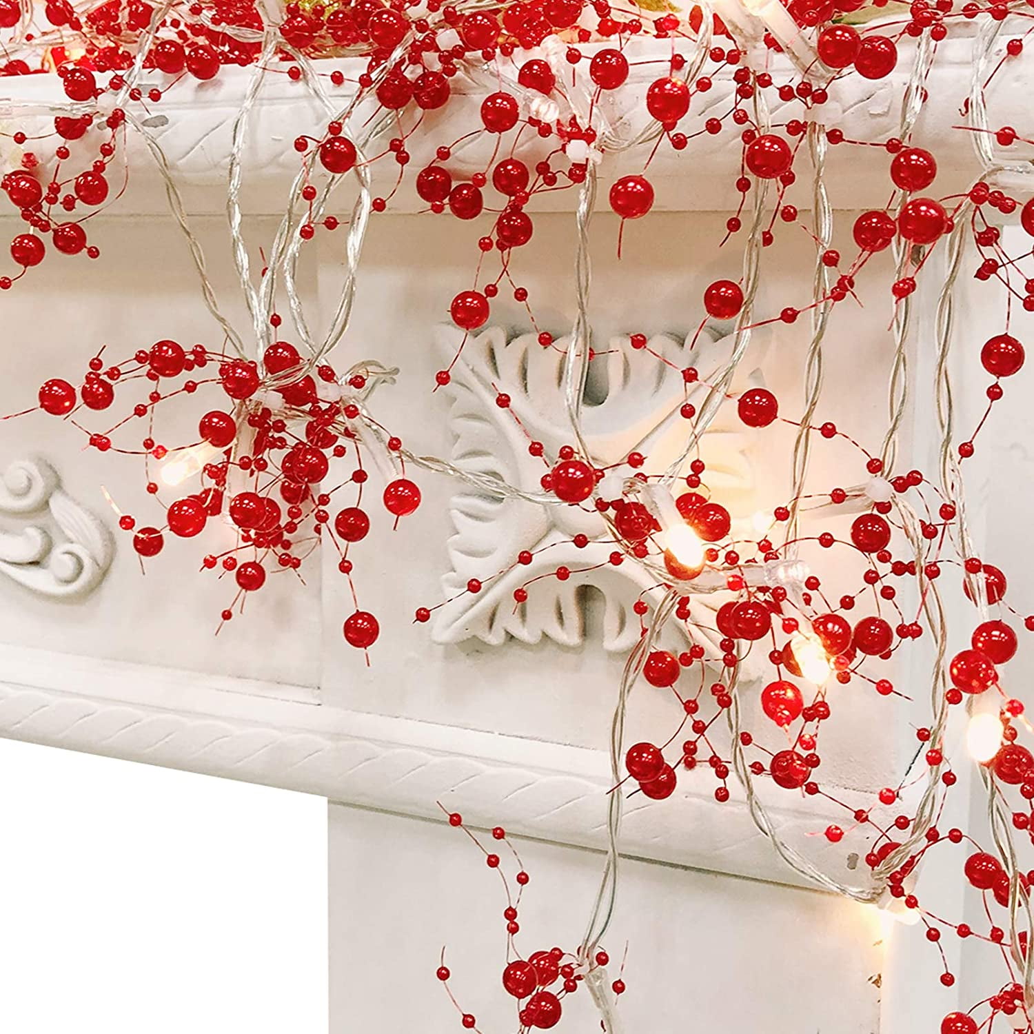 Zukuco 16.4Ft 50LED Christmas Berry Bead Garland String Lights, Battery ...