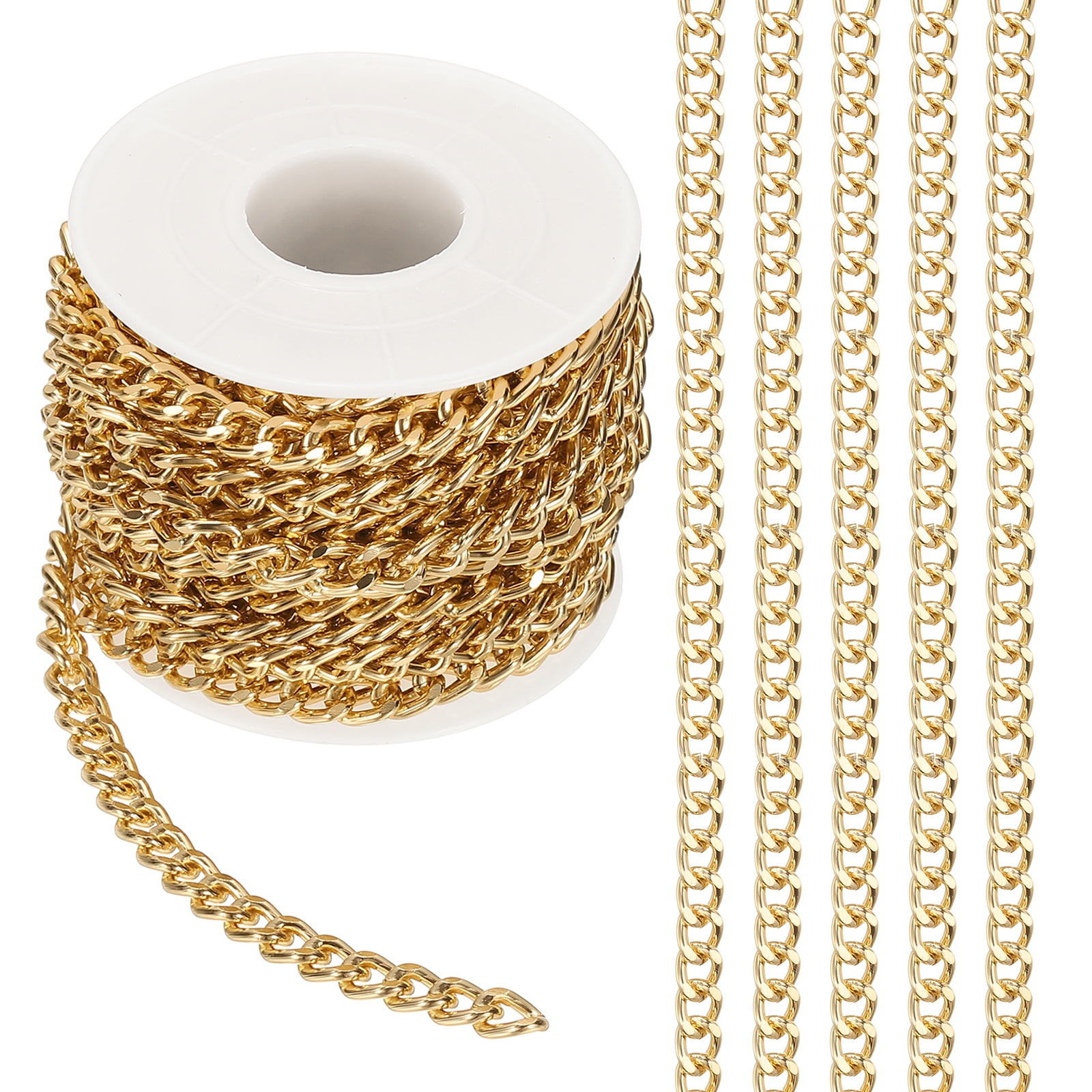 16.4Ft Aluminium Curb Chains Twisted Links, 7.5x5.5mm Curb Chain Spool ...