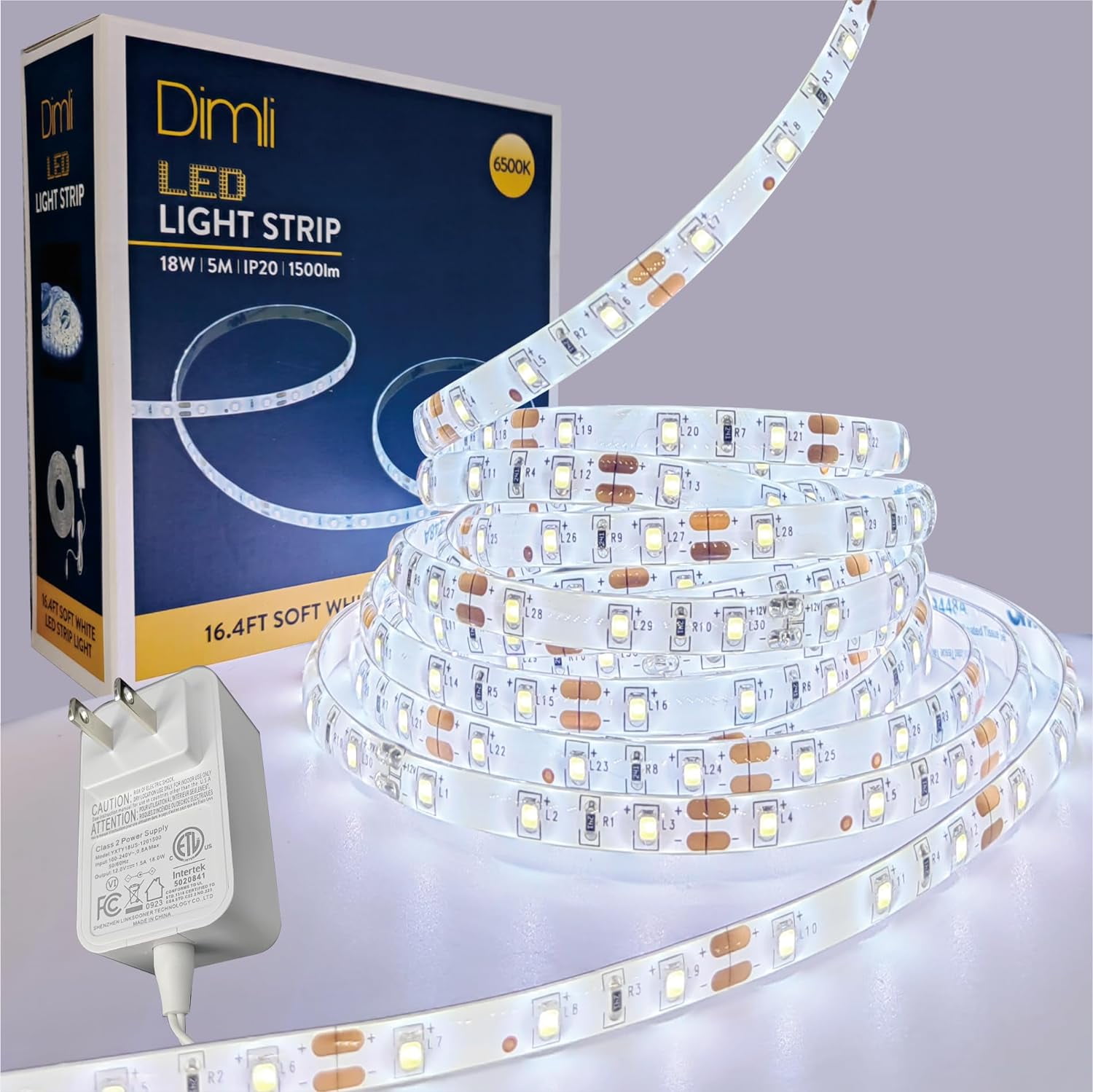 16.4Ft Bright White Led Strip Lights 6500K Bright White Cool White Led ...