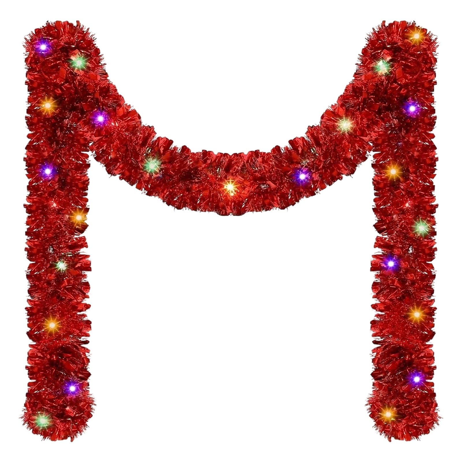16.4Ft Lighted Tinsel Garland, Tinsel Garland with Lights, Light Up ...