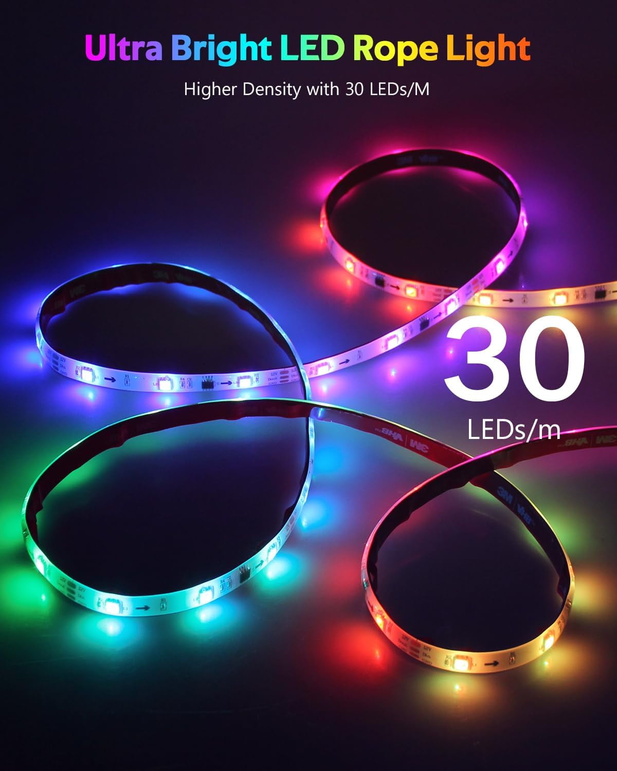 16.4Ft Rgb Ic Led Strip Lights For Bedroom 12V Addressable Smart Led ...