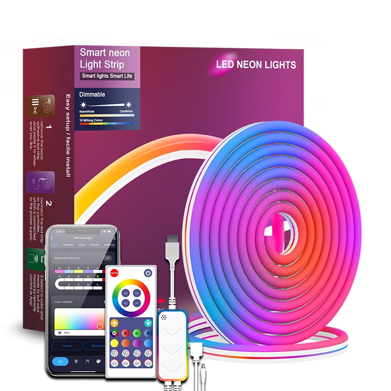 16.4Ft WiFi RGB Rope Lights with Music Sync, 300LED Waterproof Flexible ...