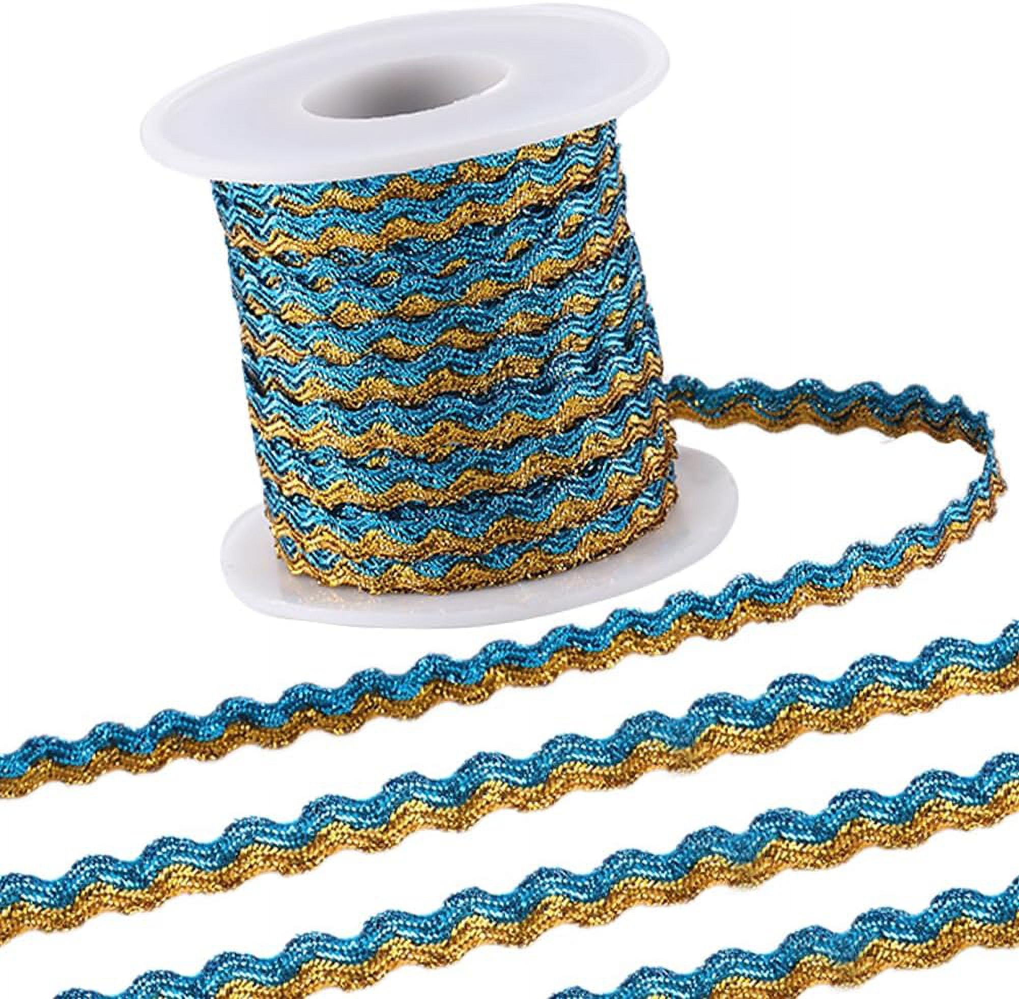 16.4Yds x 5mm Blue Gold Metallic Rick Rack Trim Wave Bending Fringe ...